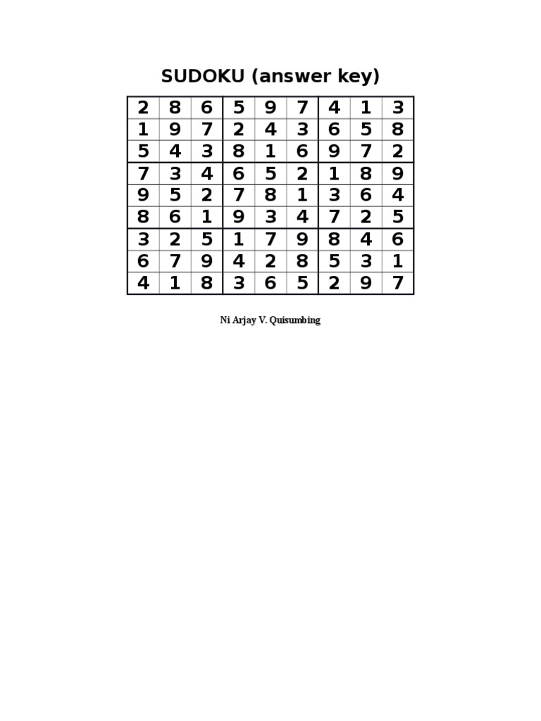 SUDOKU (Answer Key) | PDF