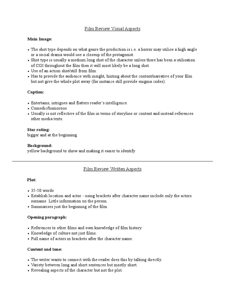 Film Review - Visual and Written Aspects | PDF