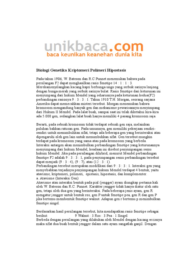 Biologi Genetika Kriptomeri Polimeri Hipostasis | PDF