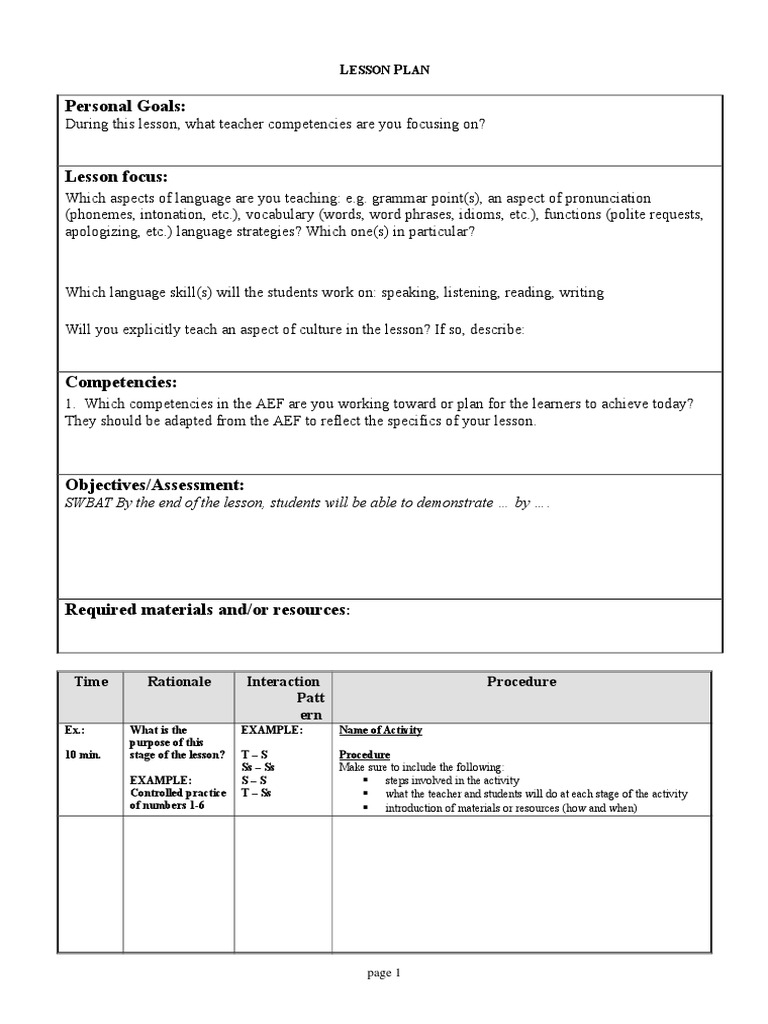 Personal Goals:: SWBAT by The End of The Lesson, Students Will Be Able ...