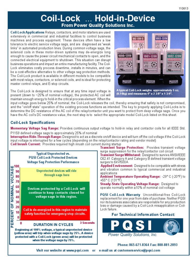 Coil-Lock ... Hold-in-Device: From Power Quality Solutions Inc | PDF ...