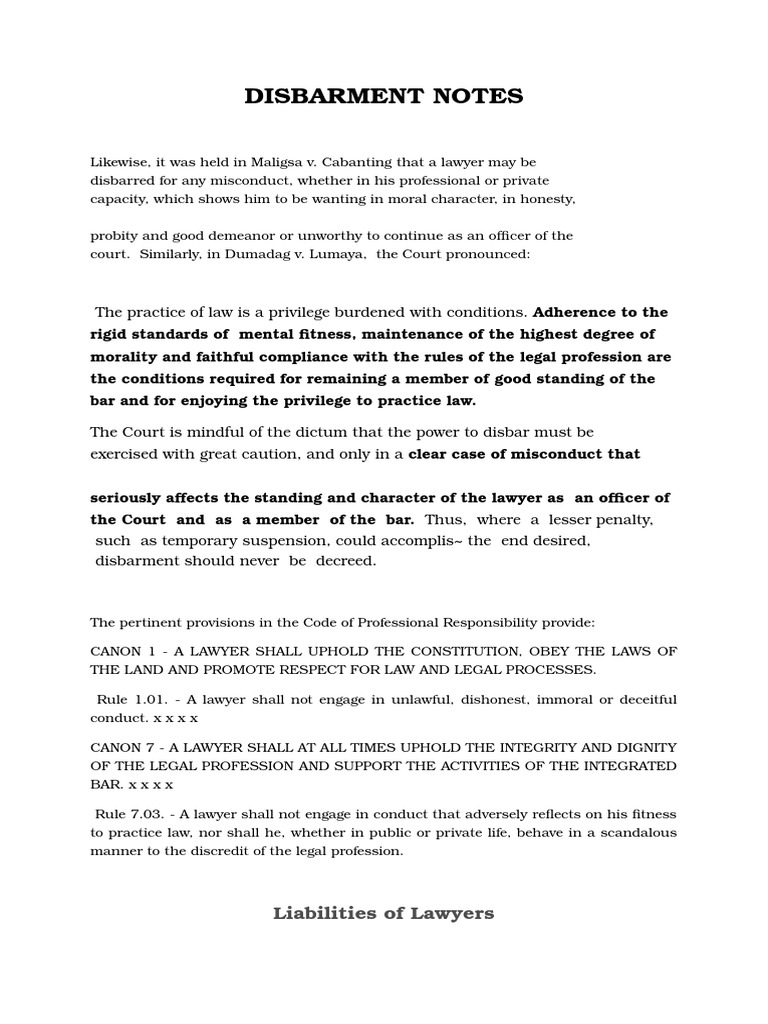 Disbarment Notes: Liabilities of Lawyers | PDF | Burden Of Proof (Law ...
