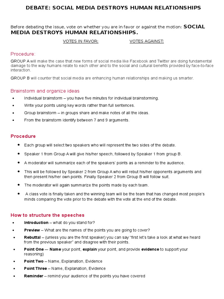 1d. 2015 Debate - Social Media Destroys Human Relationships | PDF