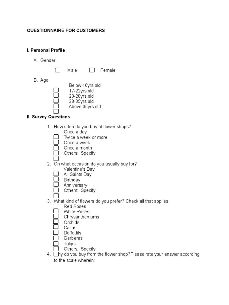 Fun Res Questionnaire Customer | PDF | Floristry | Questionnaire