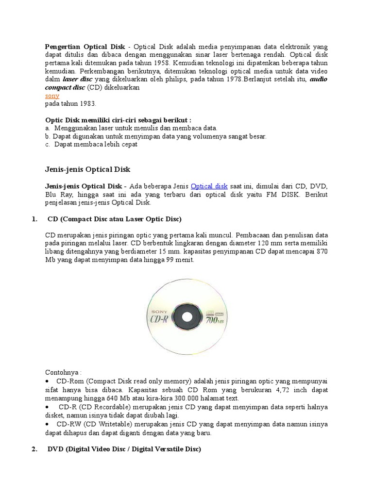 Pengertian dan Jenis Optical Disk | PDF