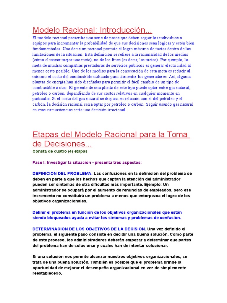 Modelo Racional Introduccion | PDF | Racionalidad | Toma de decisiones