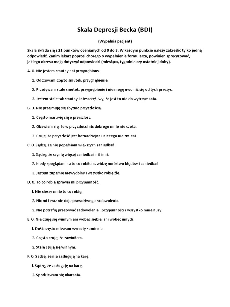 Test Depresji Becka | PDF