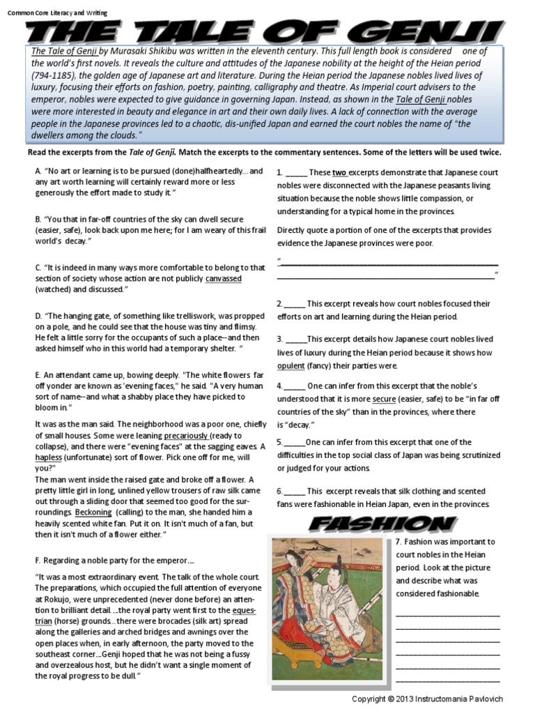 Read The Excerpts From The Tale of Genji. Match The Excerpts To The ...