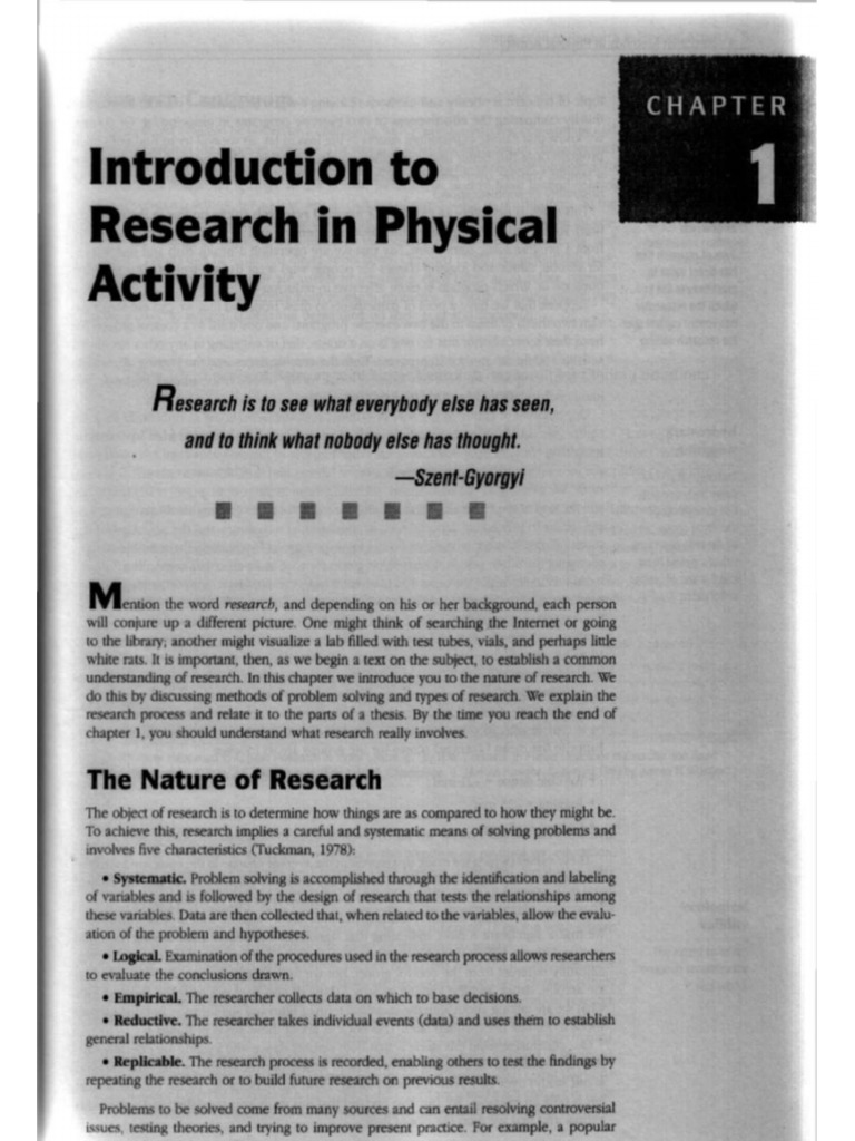) Introduction To Research in Physical Activity | PDF