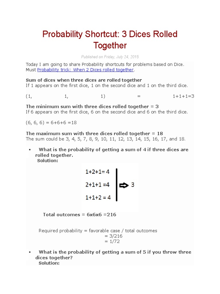 Probability Trick: When 2 Dices Rolled Together | PDF | Dice | Applied ...