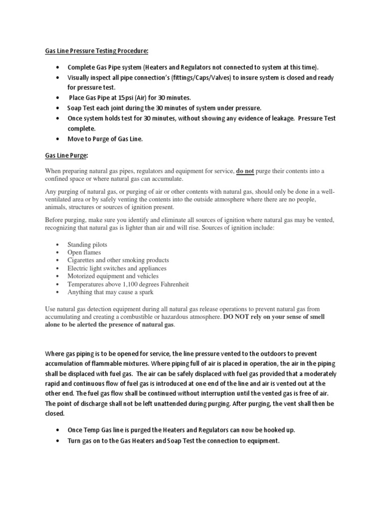 Gas Line Pressure Testing Procedure | PDF