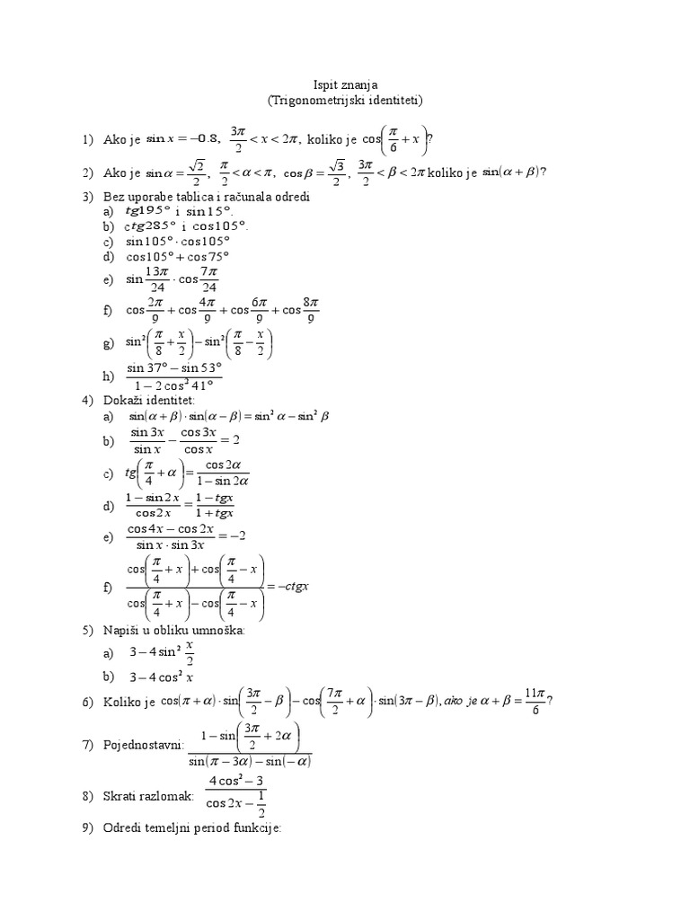 Priprema Za 3 - Ispit Znanja-Trig - Iden | PDF
