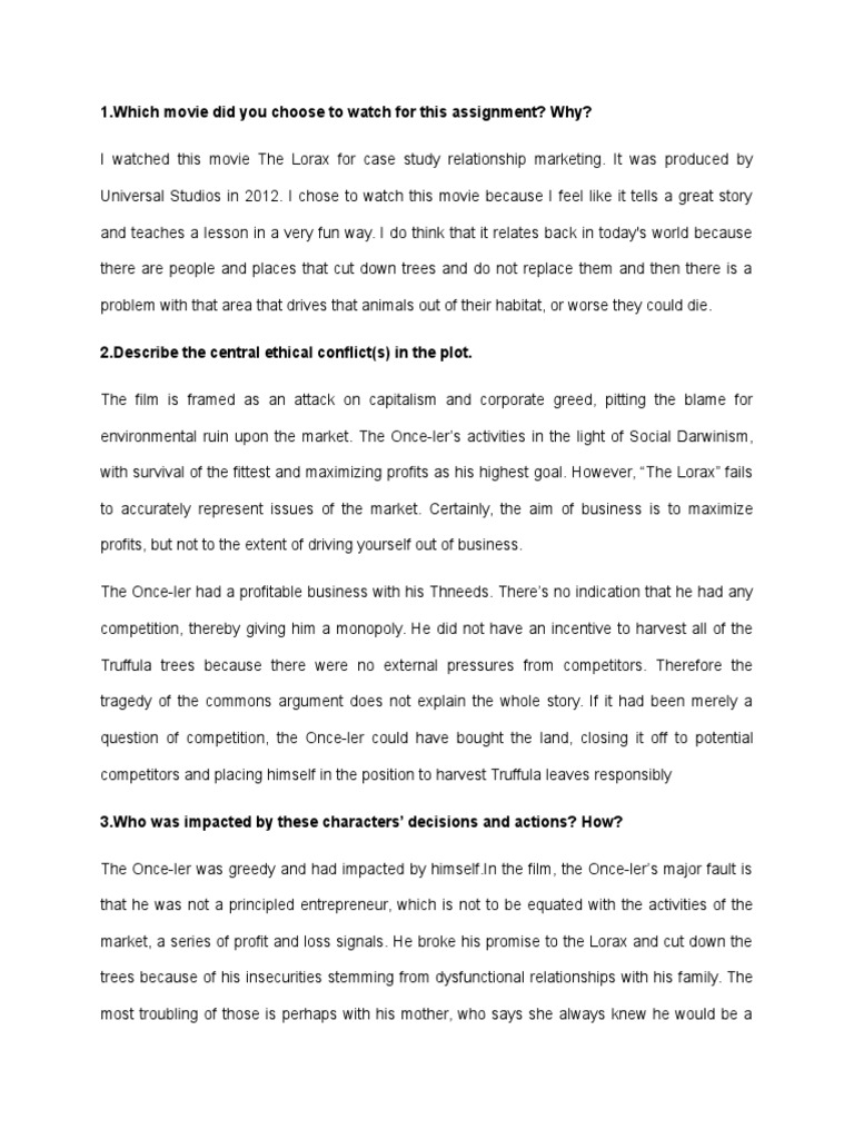 "The Lorax: Ethics & Environmental Impact" | PDF | Competition | Profit ...