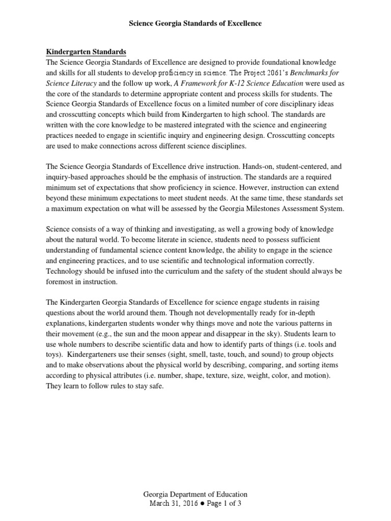 Georgia Kindergarten Science Standards | PDF | Science | Epistemology