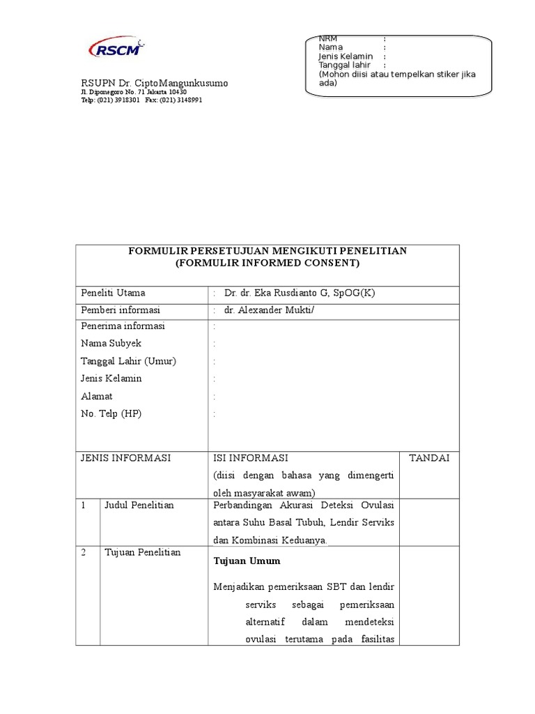 Informed Consent Uji Diagnostik Edit | PDF | Kesehatan Holistik