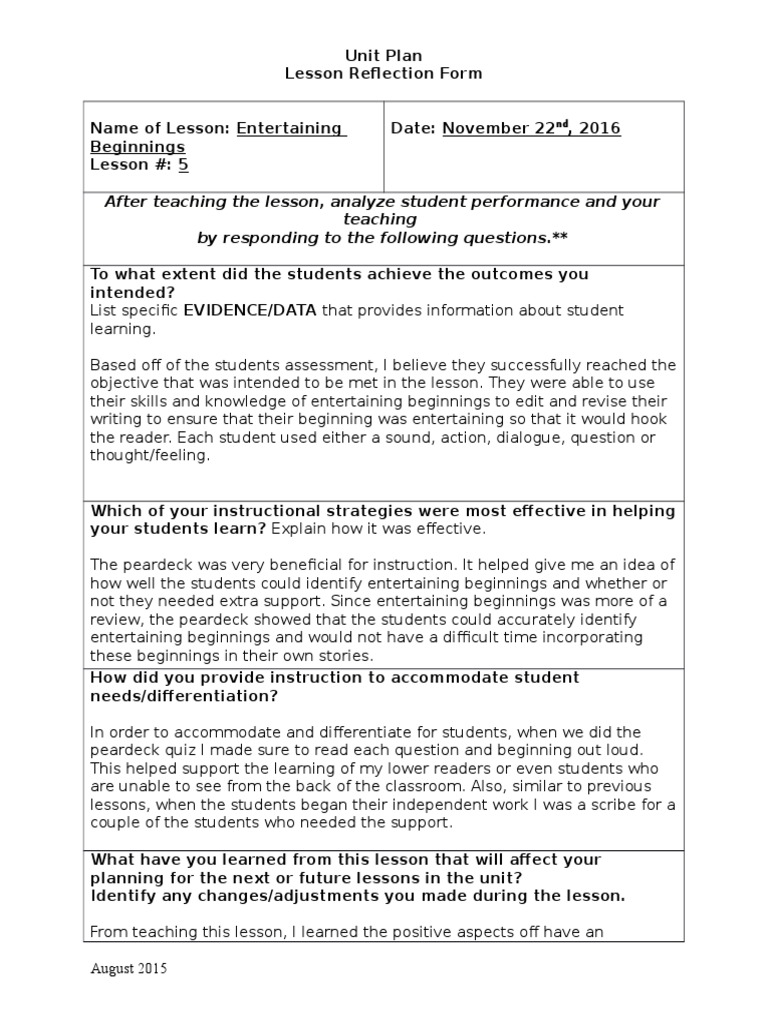 After Teaching The Lesson, Analyze Student Performance and Your ...