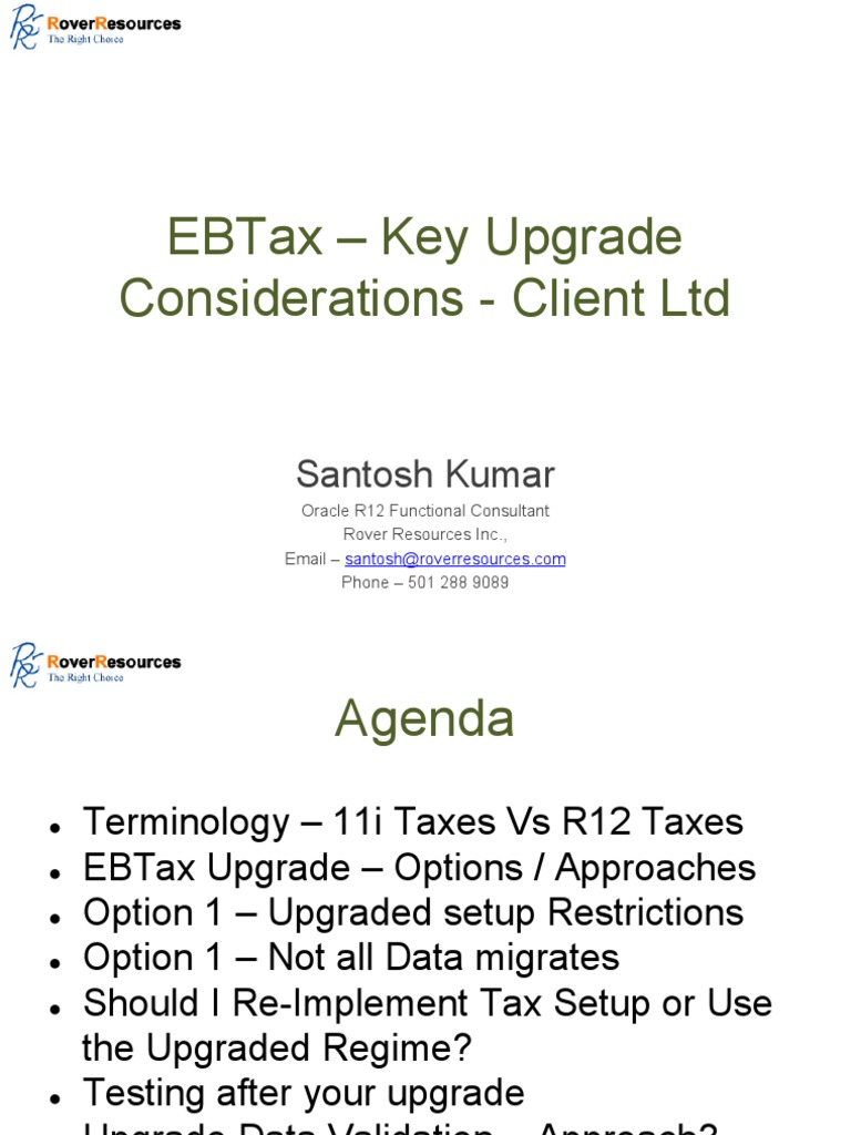 EBTax Key Upgrade Considerations | PDF | Sql | Taxes