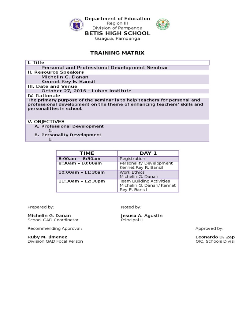 Training Matrix Sample | PDF
