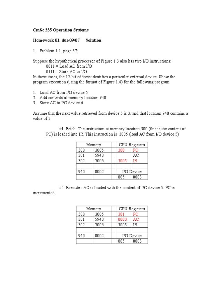 CMSC 335 Operation Systems Homework 01, Due 09/07 Solution: 300 PC 3005 Ir | PDF | Process ...