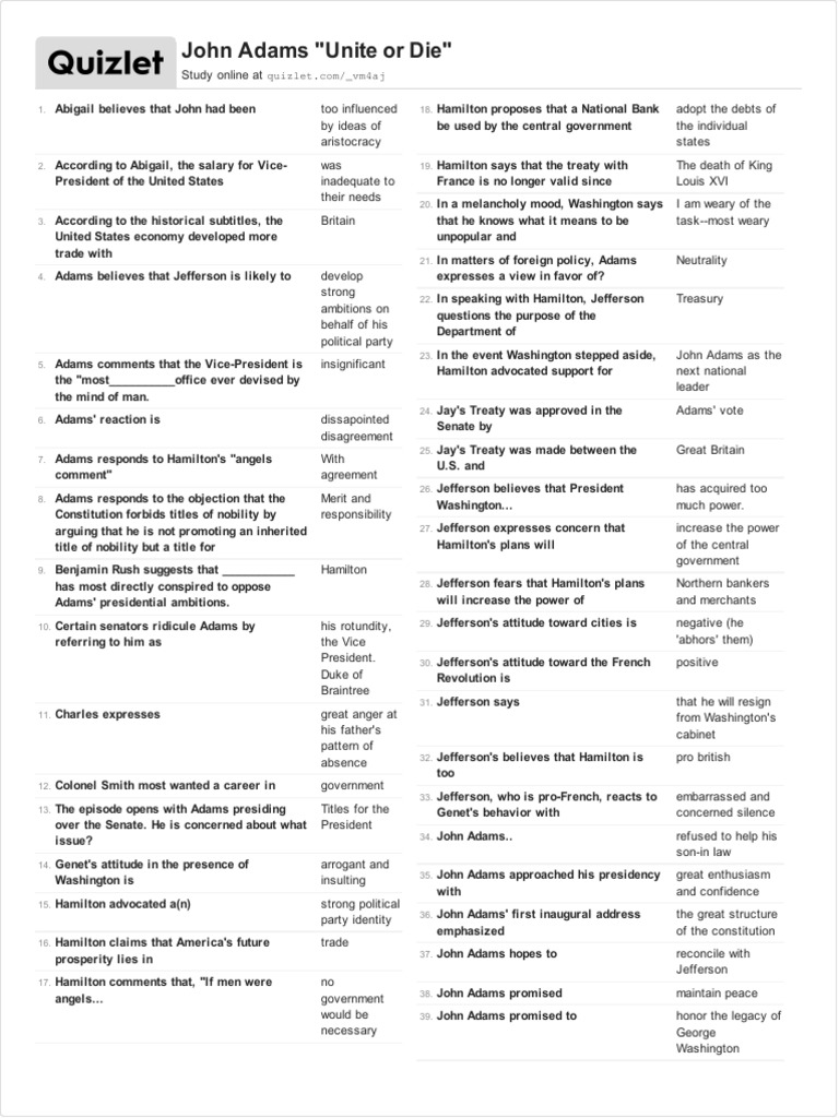 John Adams Unite or Die | PDF | John Adams | Thomas Jefferson