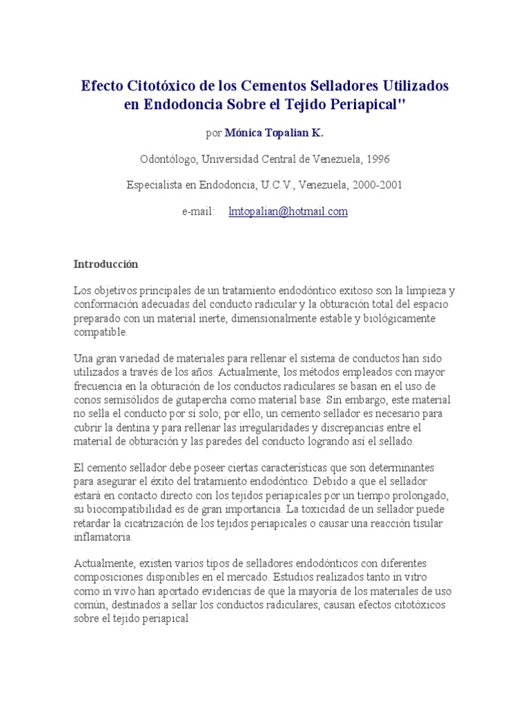 Efecto Citotóxico de Los Cementos Selladores Utilizados en Endodoncia ...