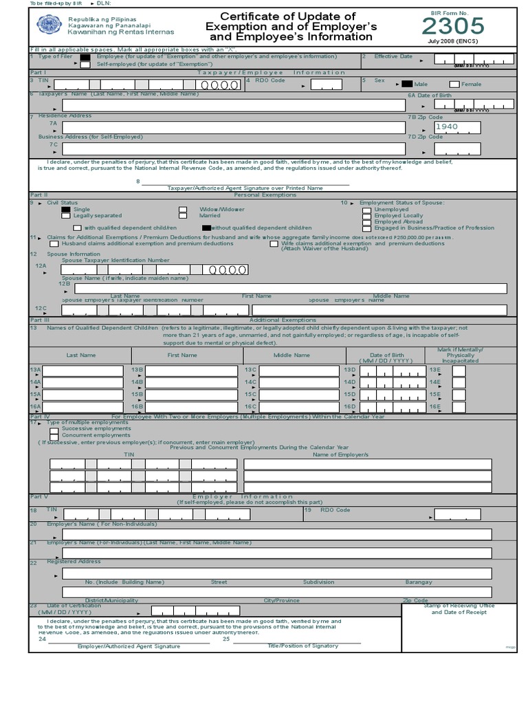 Bir Form 2305 Fillable Pdf - Printable Forms Free Online