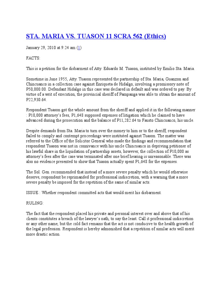 Sta. Maria vs. Tuason | PDF | Lawsuit | Lawyer