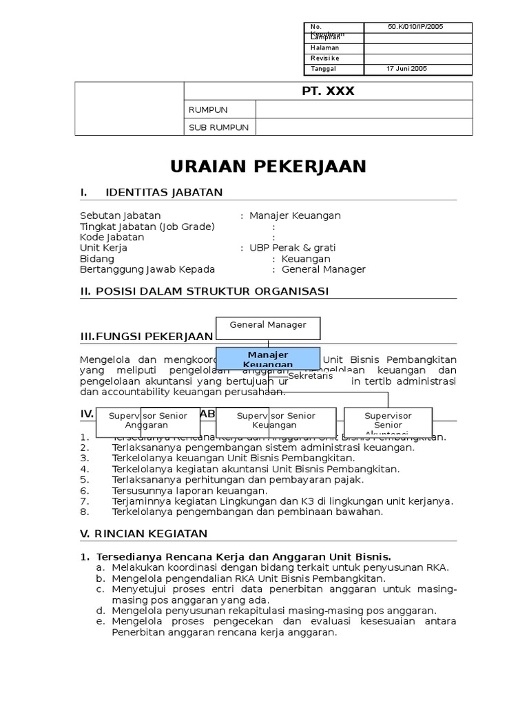 Contoh JD Manajer Keuangan | PDF