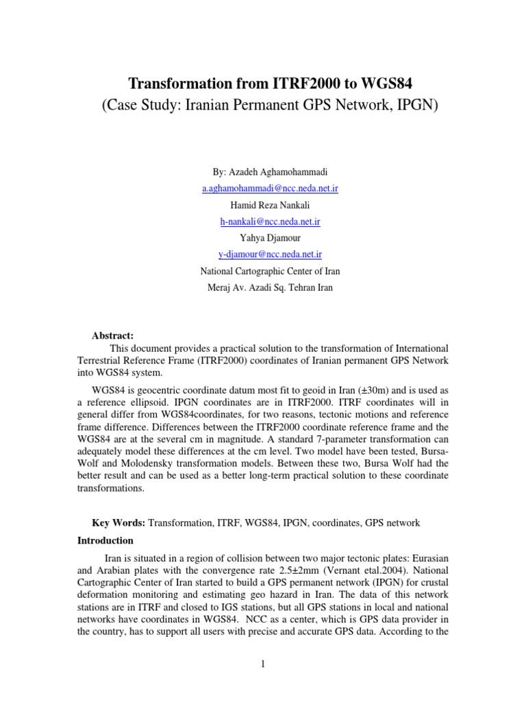 Transformation Between ITRF2000 and WGS84 | PDF | Infographics | Earth ...