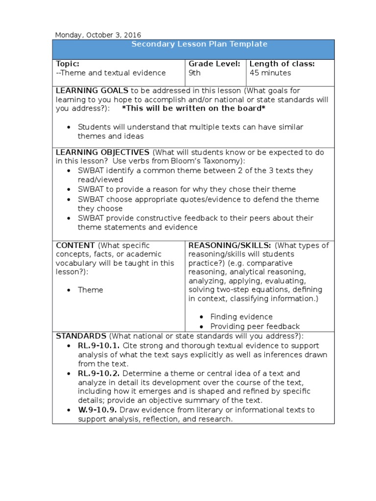 Theme Graphic Organizer Lesson Plan | PDF | Lesson Plan | Learning