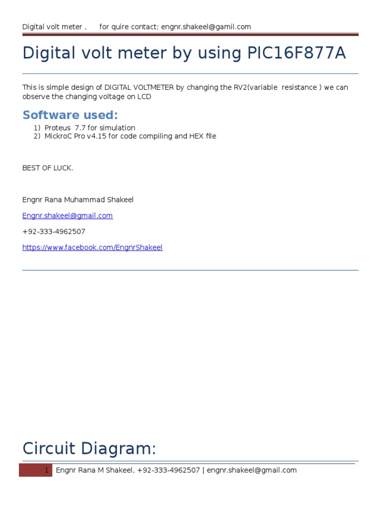 Digital Volt Meter by Using PIC16F877A A | PDF
