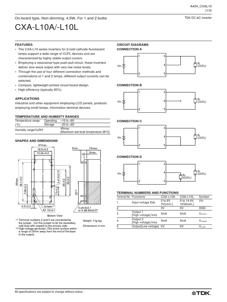 CXA-L10A/-L10L: On-Board Type, Non-Dimming, 4.5W, For 1 and 2 Bulbs ...