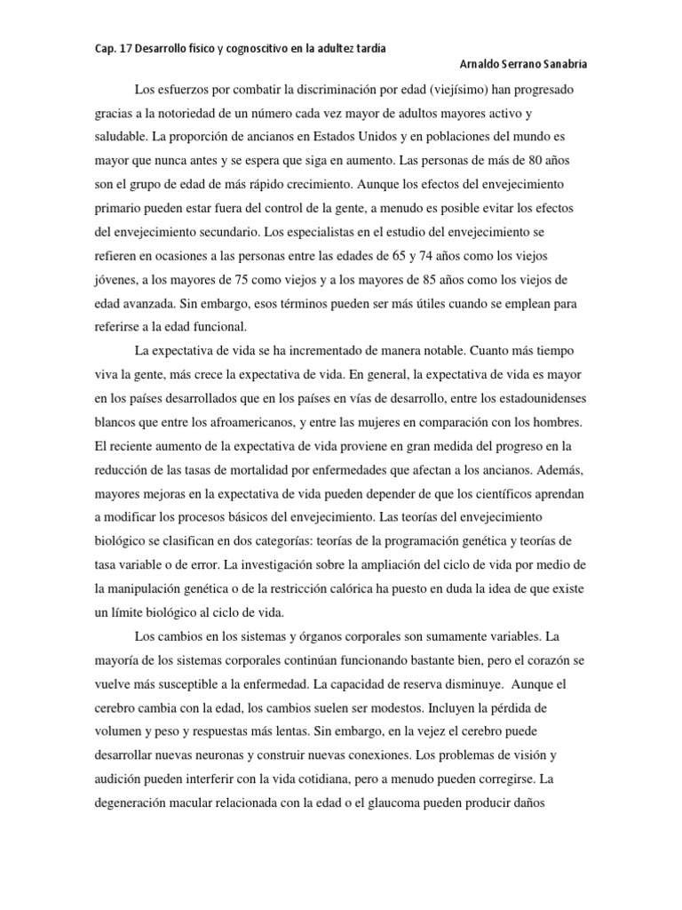 17 Desarrollo Físico y Cognoscitivo en La Adultez Tardía | PDF | Adultos | Vejez