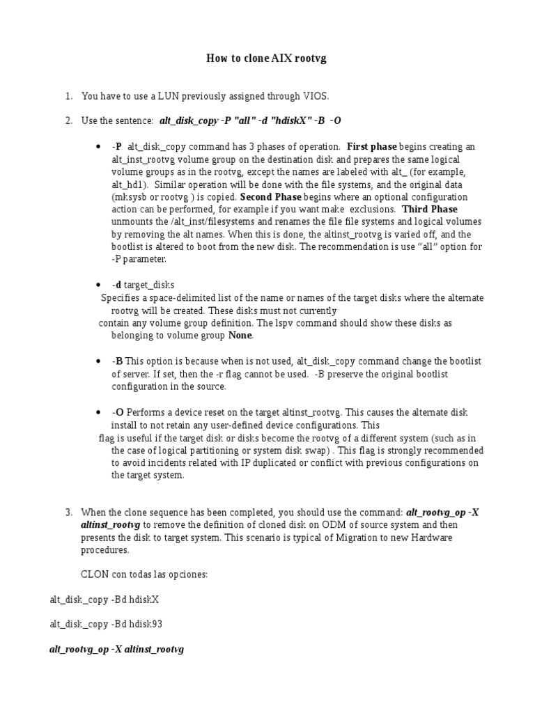 How To Clone Rootvg AIX | PDF