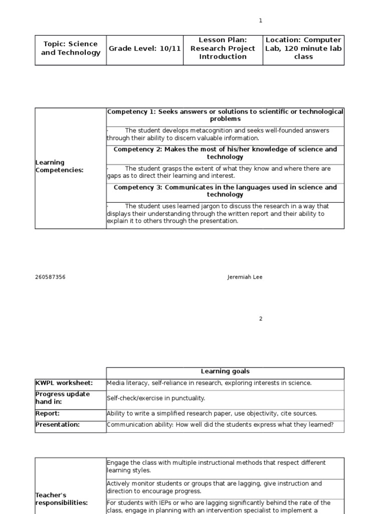 Grade 10/11 Science Research Project Plan | PDF | Educational ...