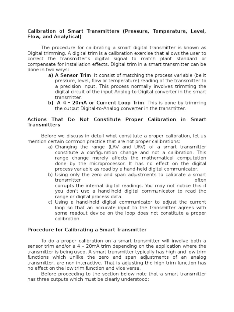 Calibration of Smart Transmitters | PDF | Calibration | Sensor