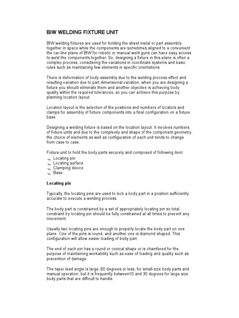 Biw Welding Fixture Unit: Locating Pin | PDF