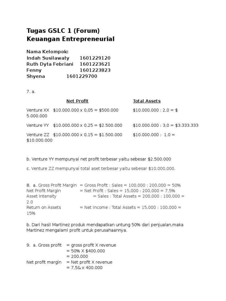 Tugas GSLC 1 (Forum) Keuangan Entrepreneurial | PDF | Finance & Money Management