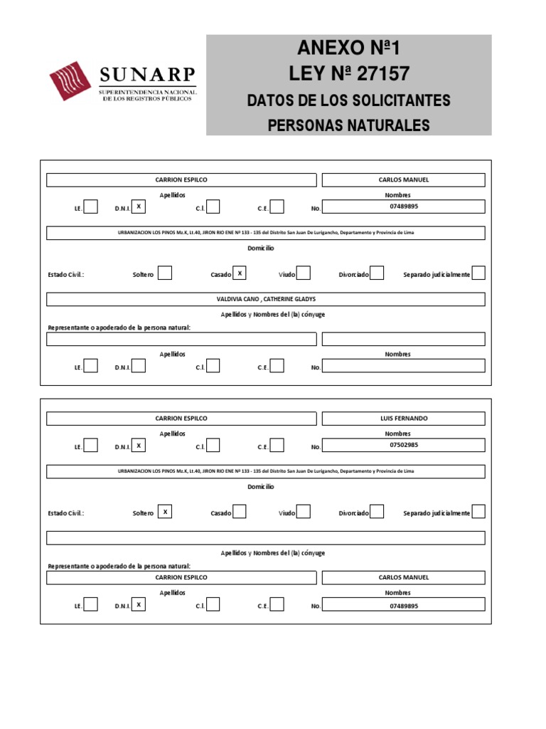 ANEXO Nº1 LEY 27157 Manuel PDF | PDF