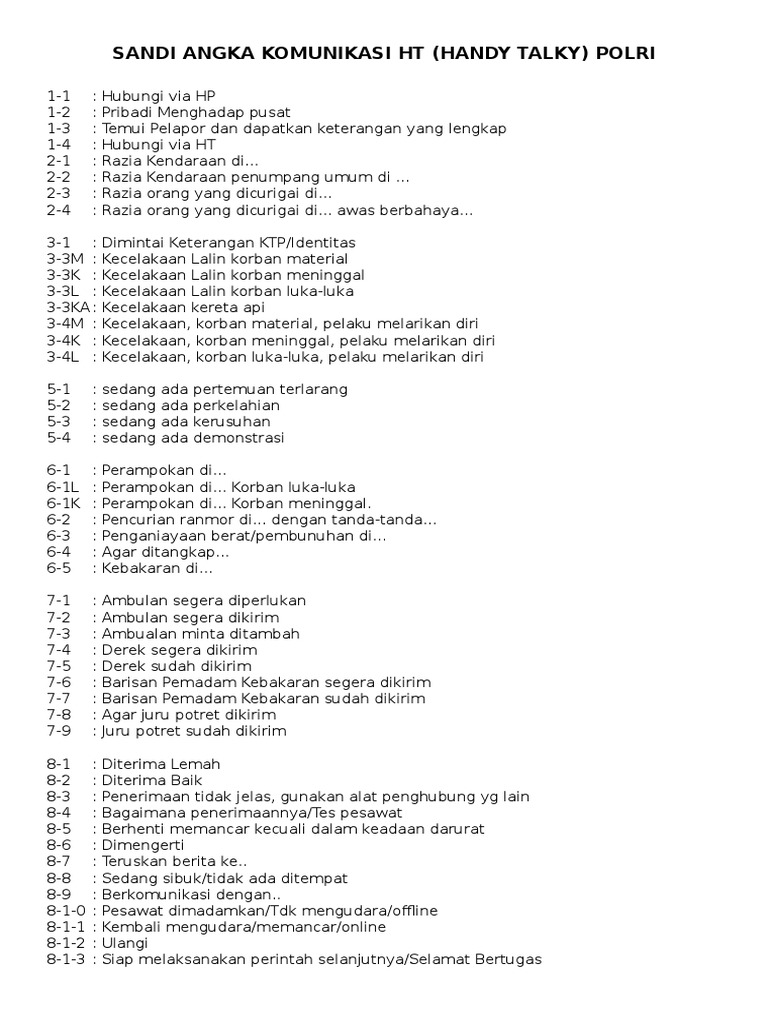 Sandi Angka Komunikasi HT | PDF