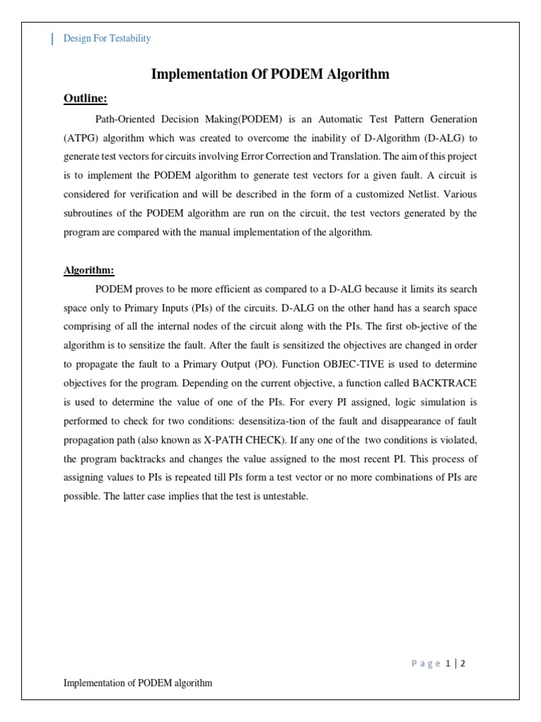 Implementation of PODEM Algorithm: Outline | Download Free PDF | Algorithms | Areas Of Computer ...