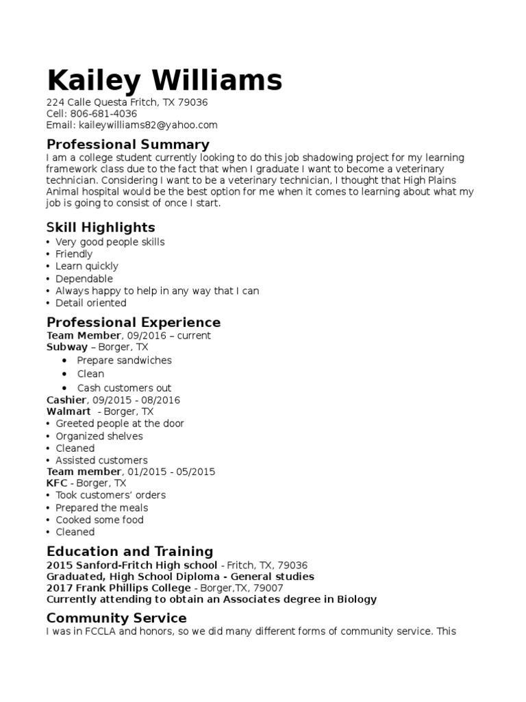 Kailey Williams: Professional Summary | PDF