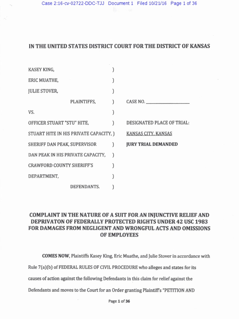 Federal Lawsuit Filed Against Detective Stuart Stu Hite Sheriff Dan ...
