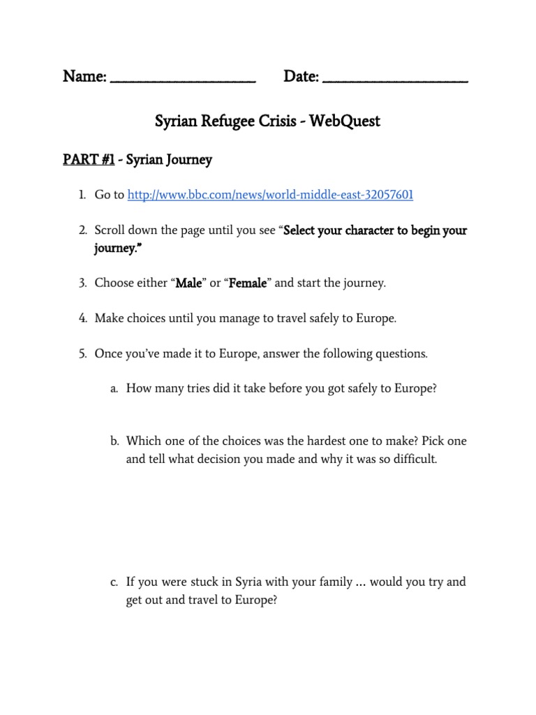 Syrian Refugee Crisis WebQuest Guide | PDF