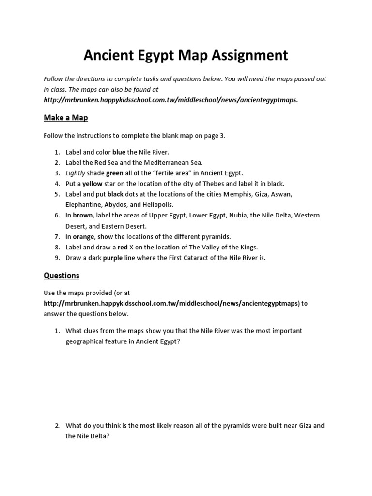 Ancient Egypt Map Assignment | PDF