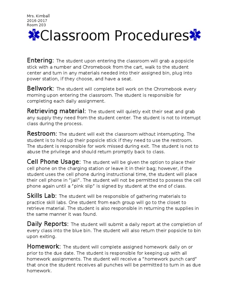 Second Grade Classroom Procedures