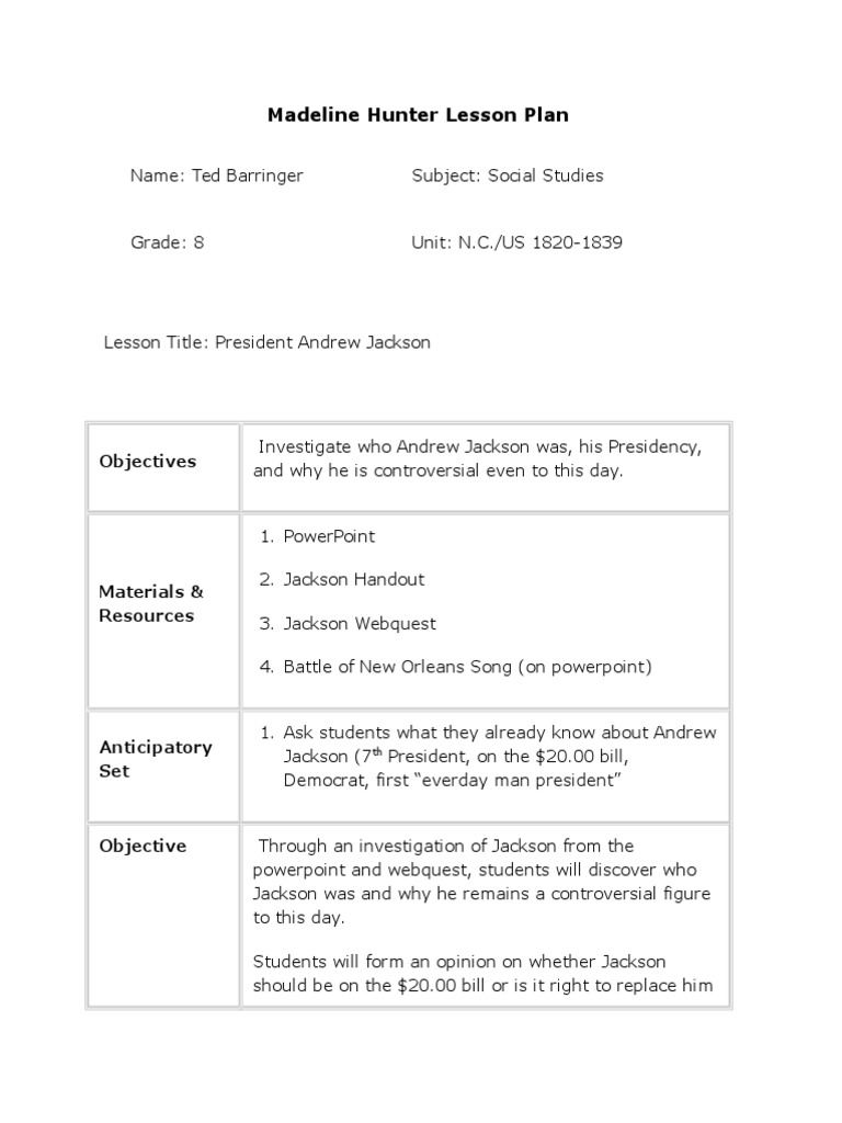 Edu 4010 - Madeline Hunter Lesson Plan Template - 1 | PDF