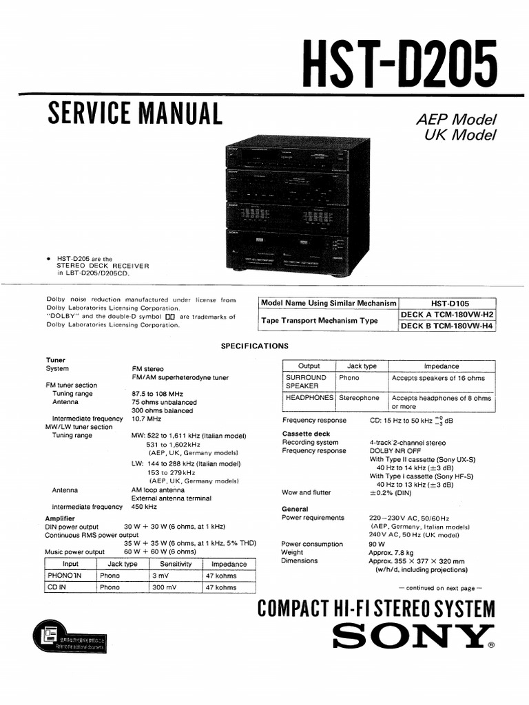 Sony hst-d205 lbt-d205 d205cd SM PDF | PDF