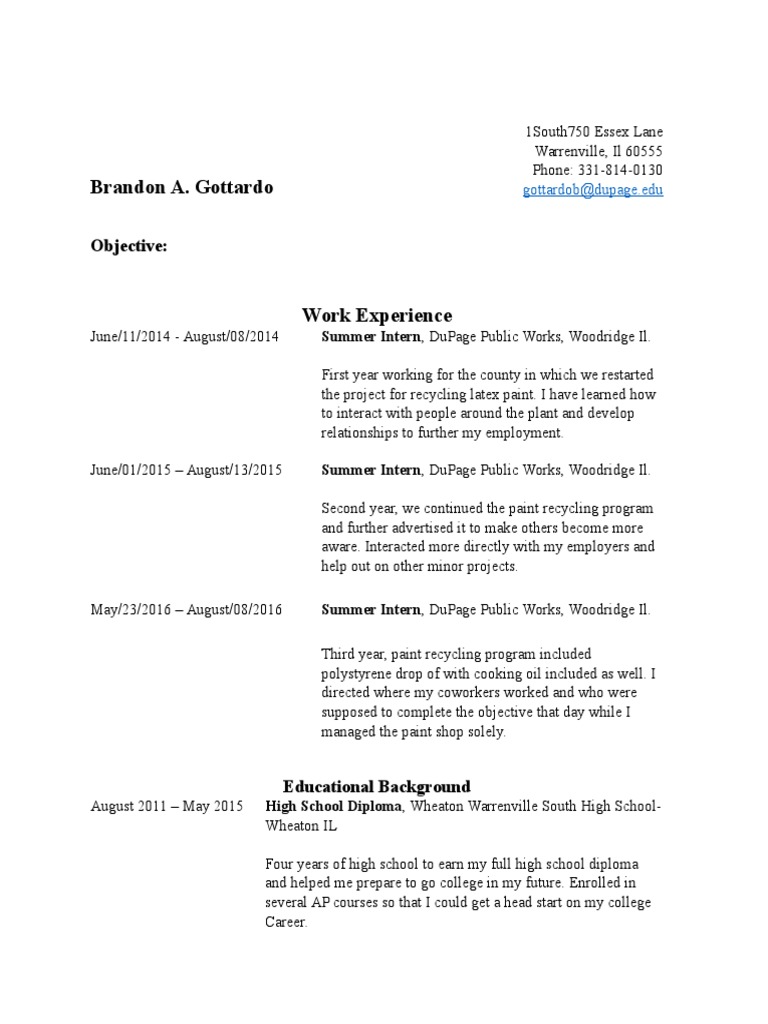 Brandon Gottardo Resume Example | PDF