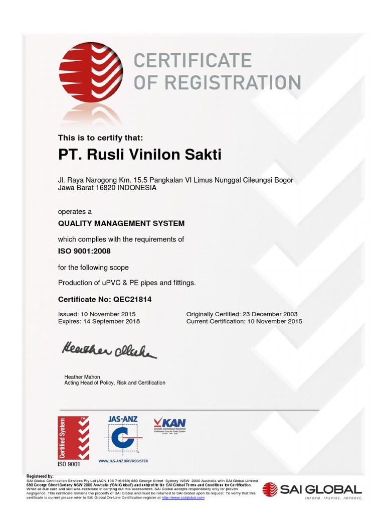 PT. Rusli Vinilon Sakti: This Is To Certify That | PDF